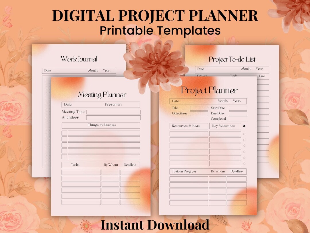 Work Planner Printable, Project Planner With Progress, Meeting Minutes ...