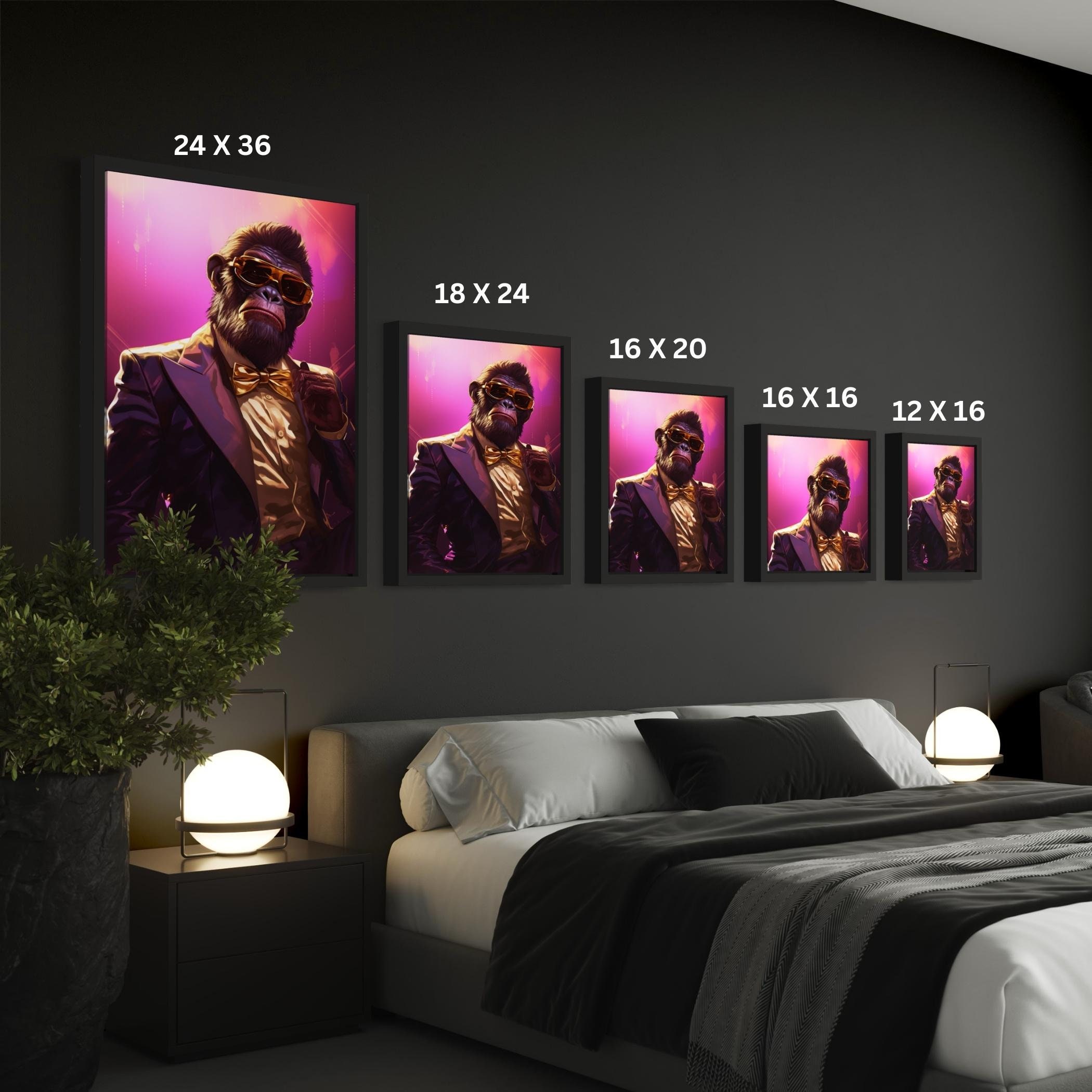 Retro Synthwave Monkey Wall Art Monkey in Suit Canvas Art Pink Retro ...