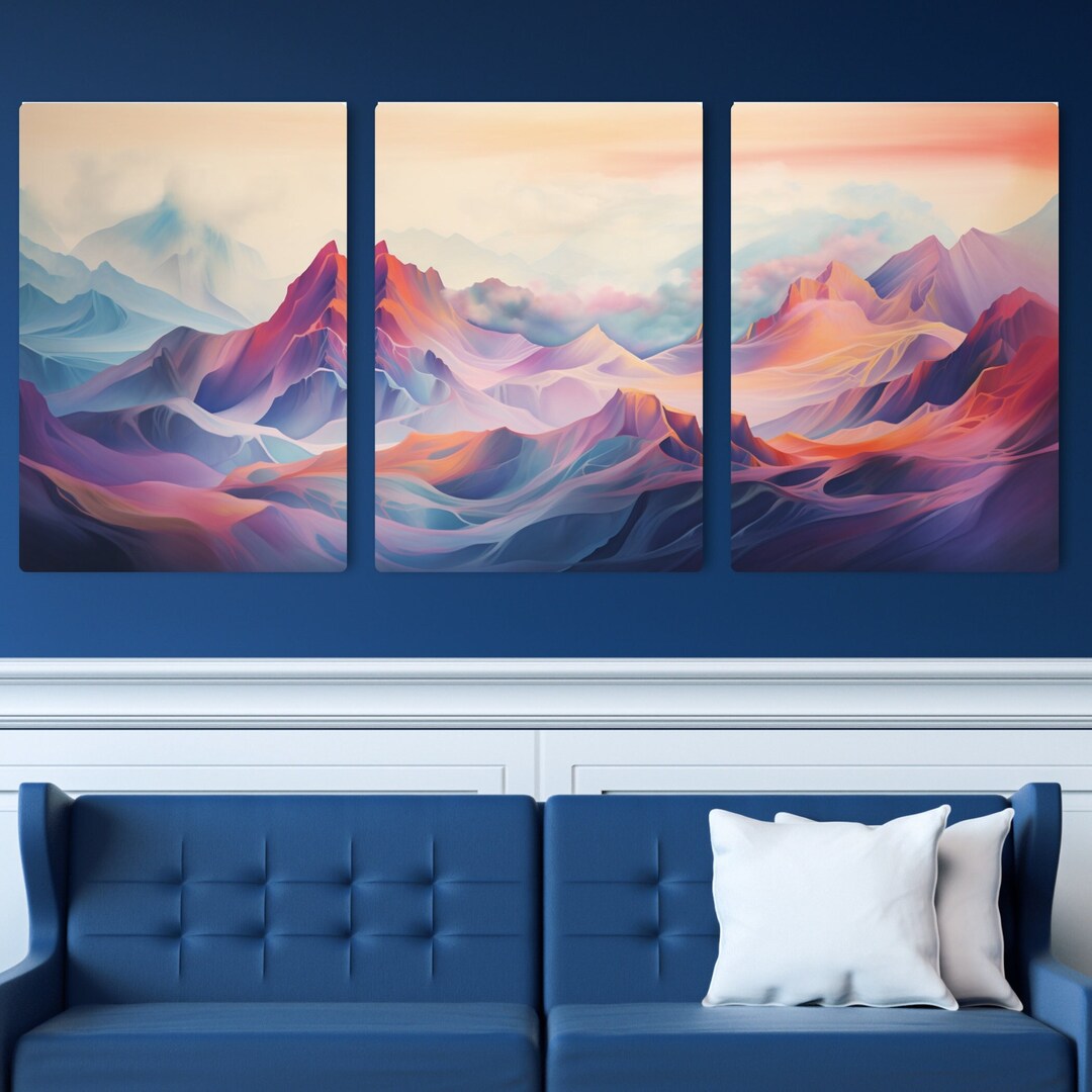 Abstract Mountain Art Print | Mountain Tryptic Art | 3 Piece Mountain ...