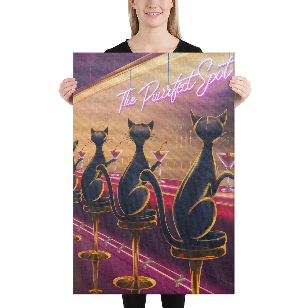 The Purrfect Spot Black Cat Bar Art Cat Poster Bar Wall Art Bar Decor ...