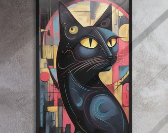 Abstract Cat Wall Art, Colorful Cat Wall Decor, Geometric Cat Poster ...