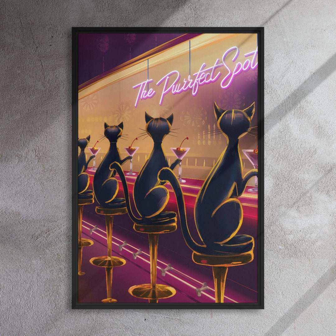 The Purrfect Spot Black Cat Bar Art Cat Poster Bar Wall Art Bar Decor ...