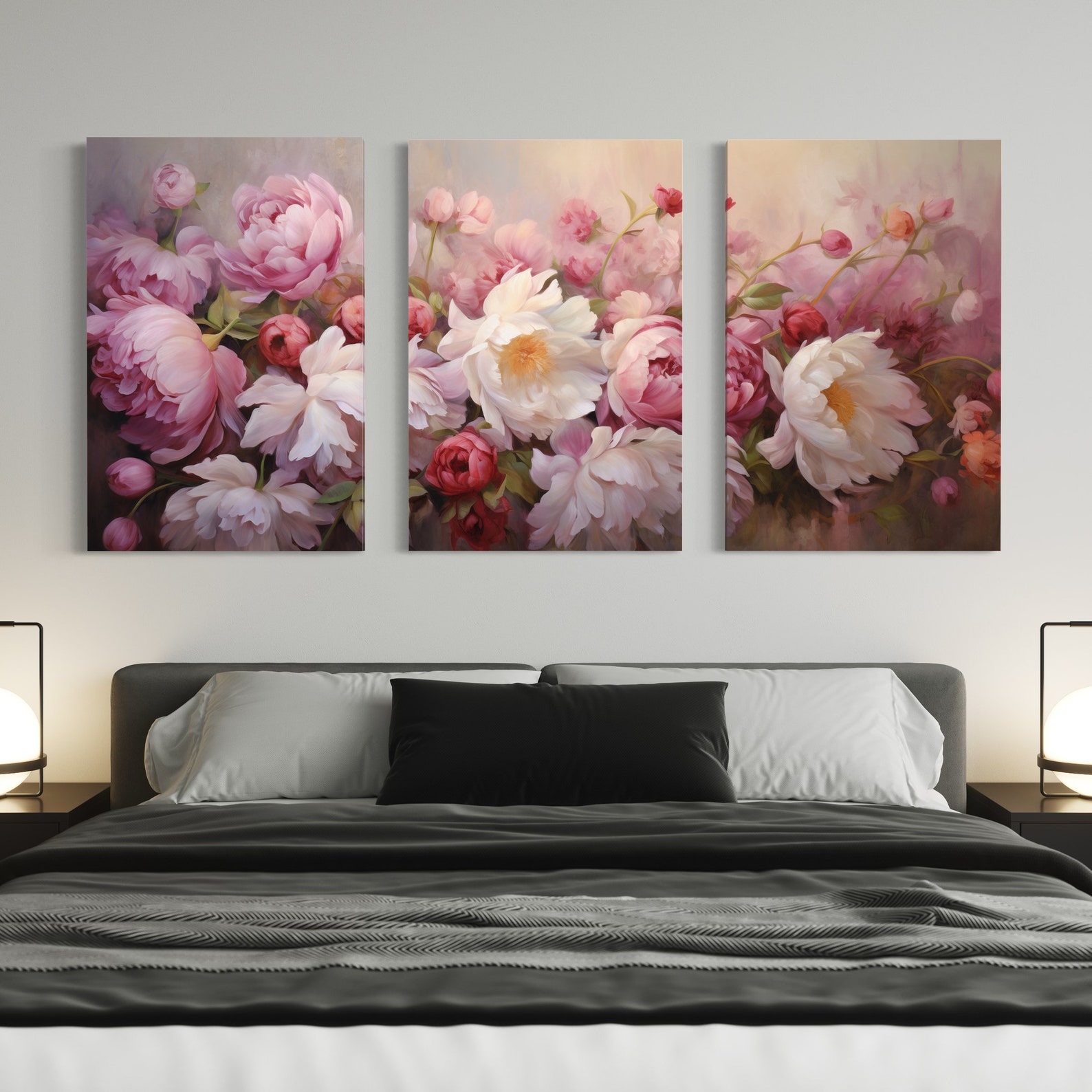 3 Piece Floral Canvas Wall Art of Peonies and Roses - Etsy