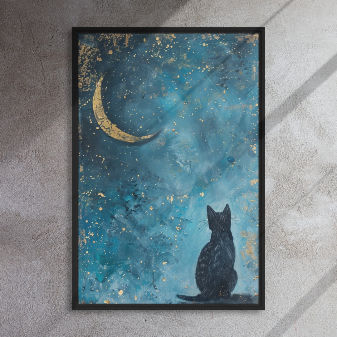 Black Cat Moon Art Print: Abstract Cat Lover Gift - Etsy