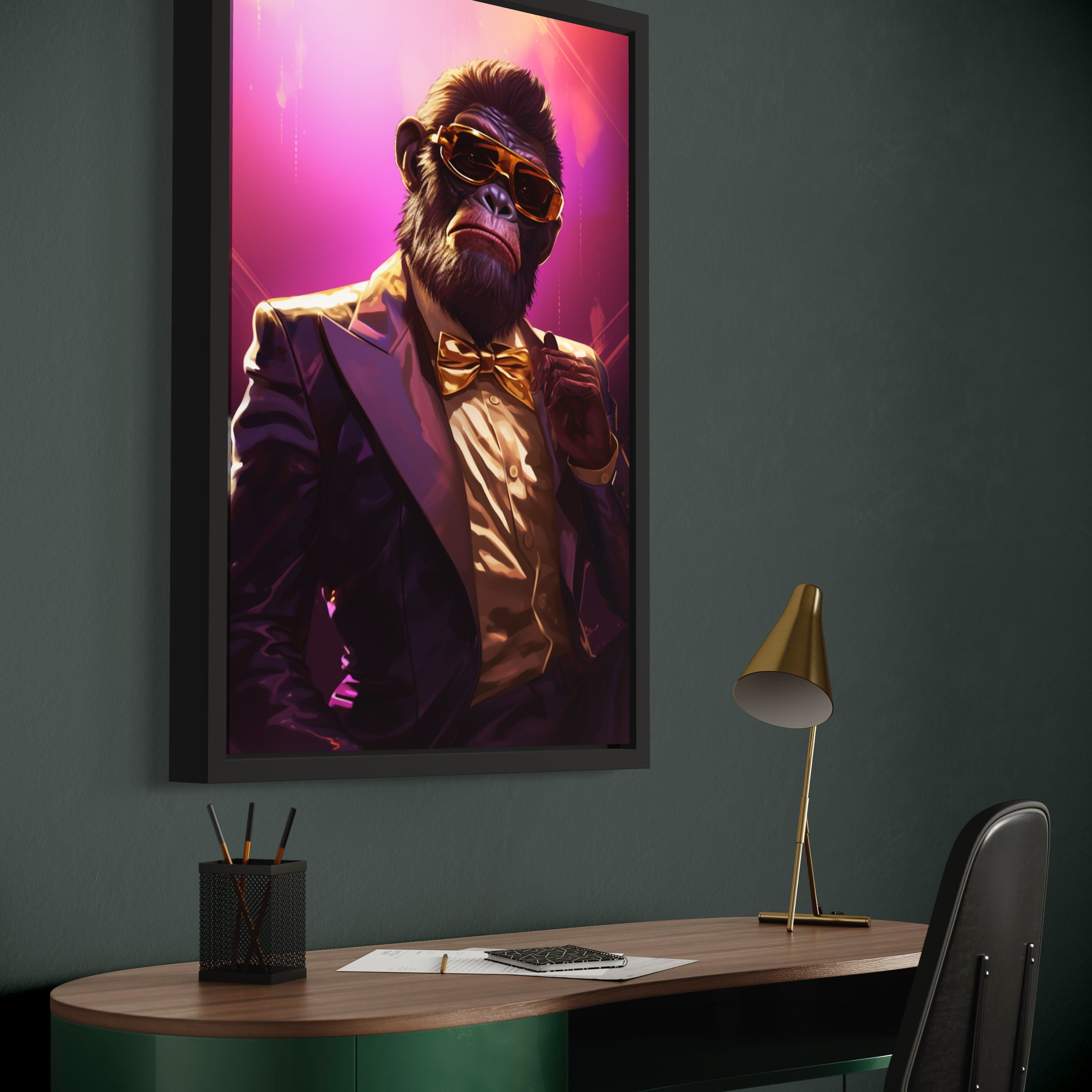Retro Synthwave Monkey Wall Art Monkey in Suit Canvas Art Pink Retro ...