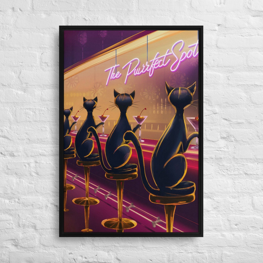 The Purrfect Spot Black Cat Bar Art Cat Poster Bar Wall Art Bar Decor ...