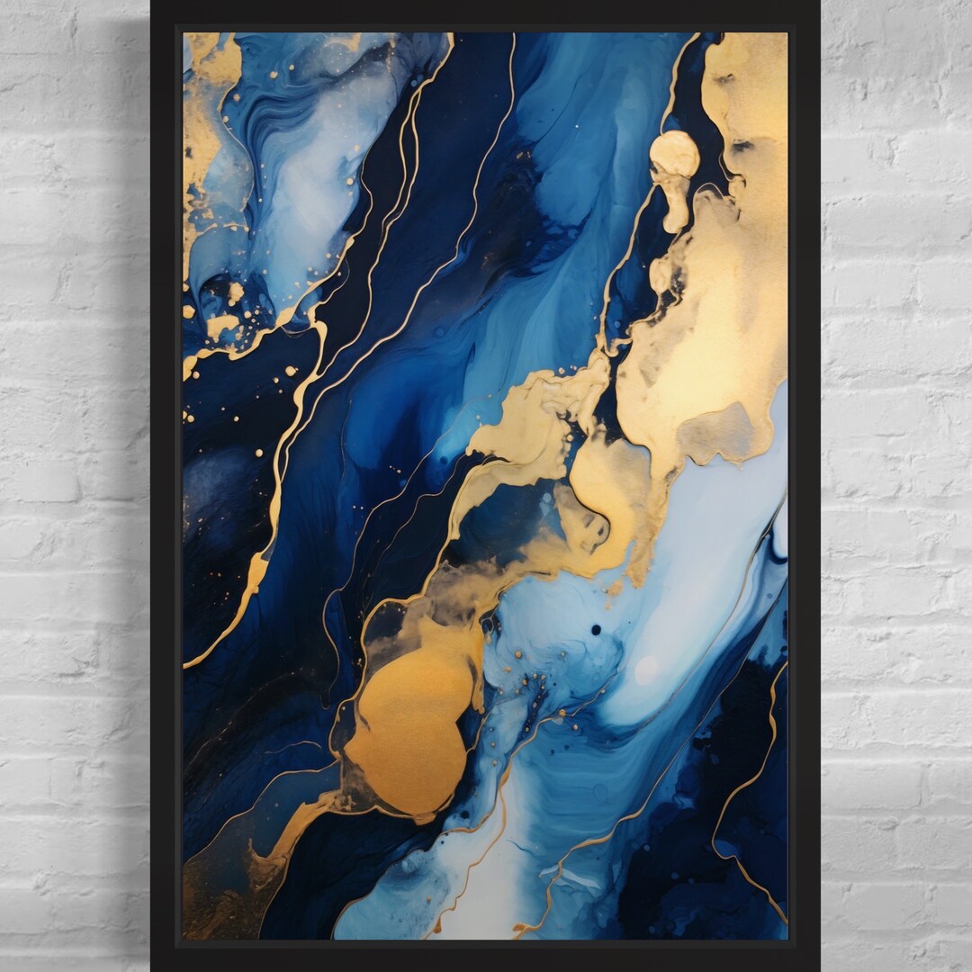 Blue Marble Art Canvas Print | Gold Alcohol Ink Art | Marble Canvas Art ...