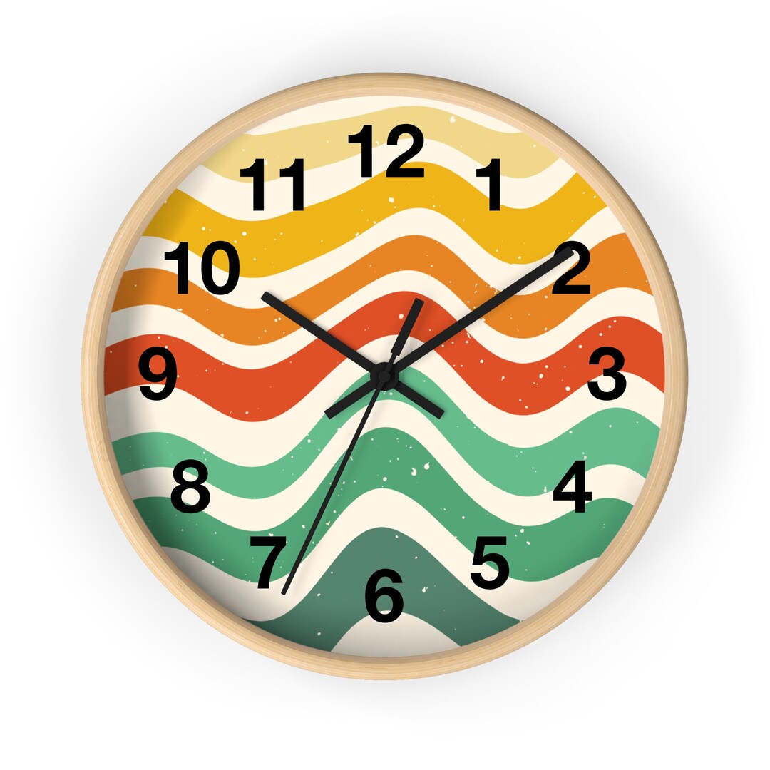 Wavey Stripes Wall Clock, Retro Wall Clock, Modern Wall Decor, Wavey ...