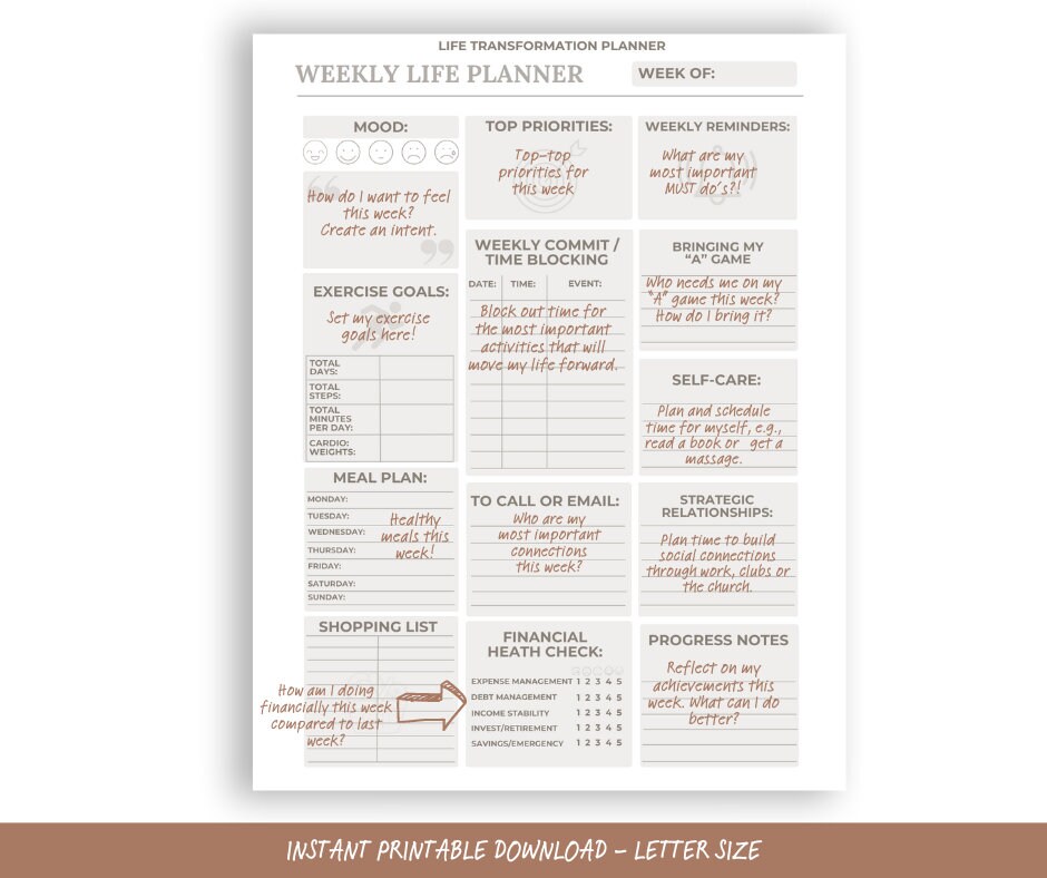 Printable Life Transformation Planner Notion Life Planner Ultimate Life ...