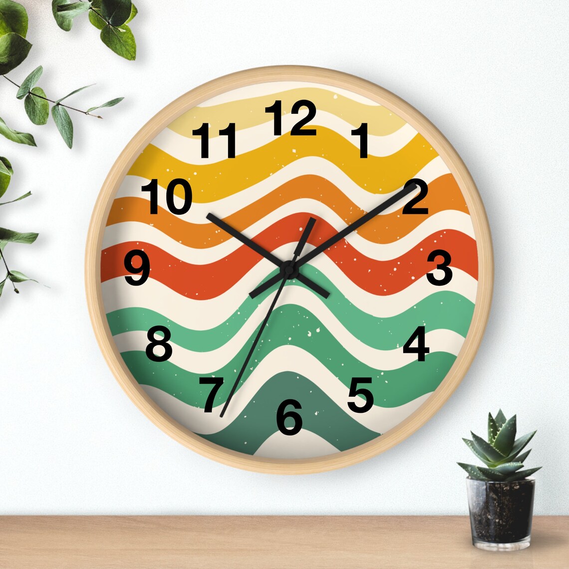 Wavey Stripes Wall Clock, Retro Wall Clock, Modern Wall Decor, Wavey ...