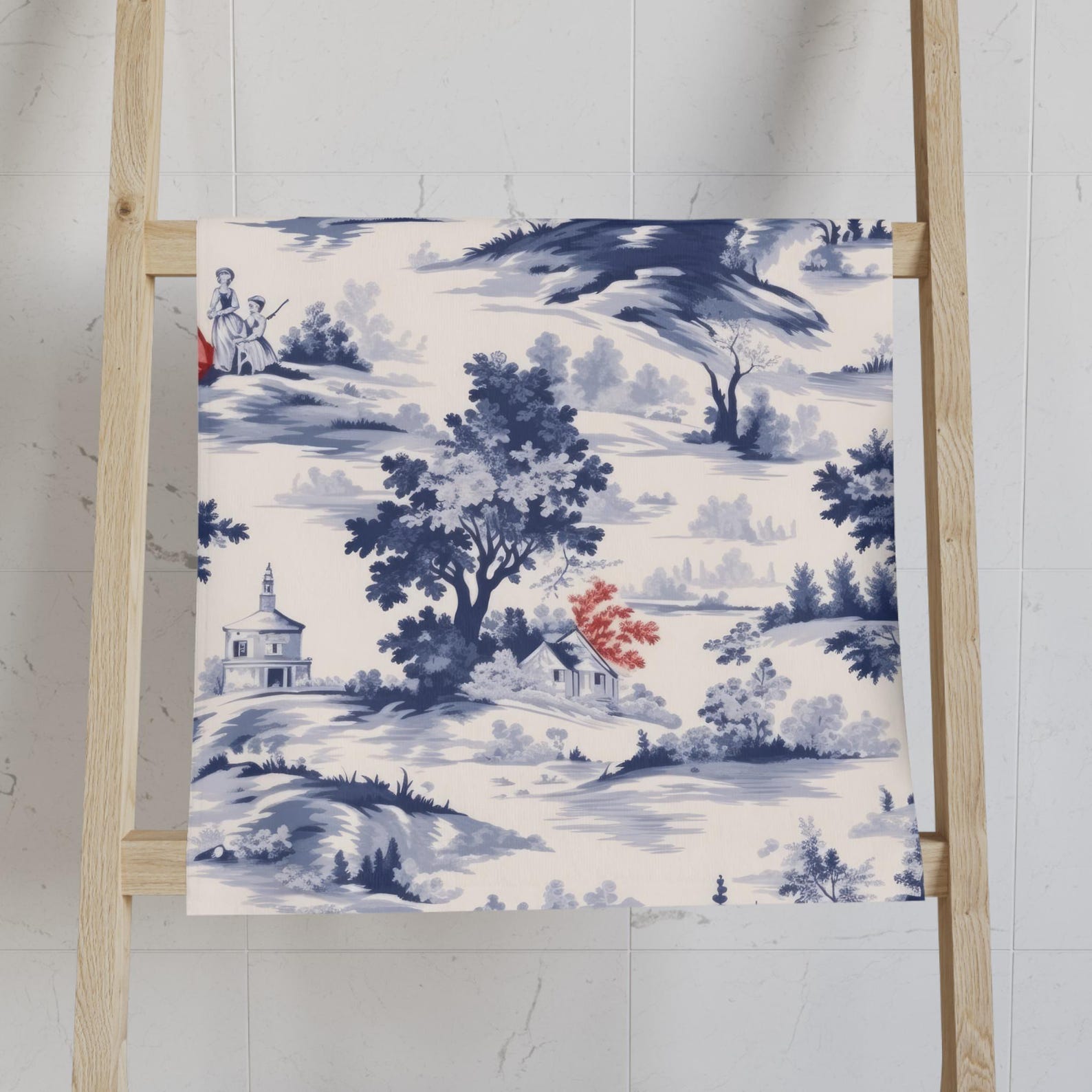 French Toile Hand Towel Blue and Red Toile Hand Towels Kitchen Hand ...