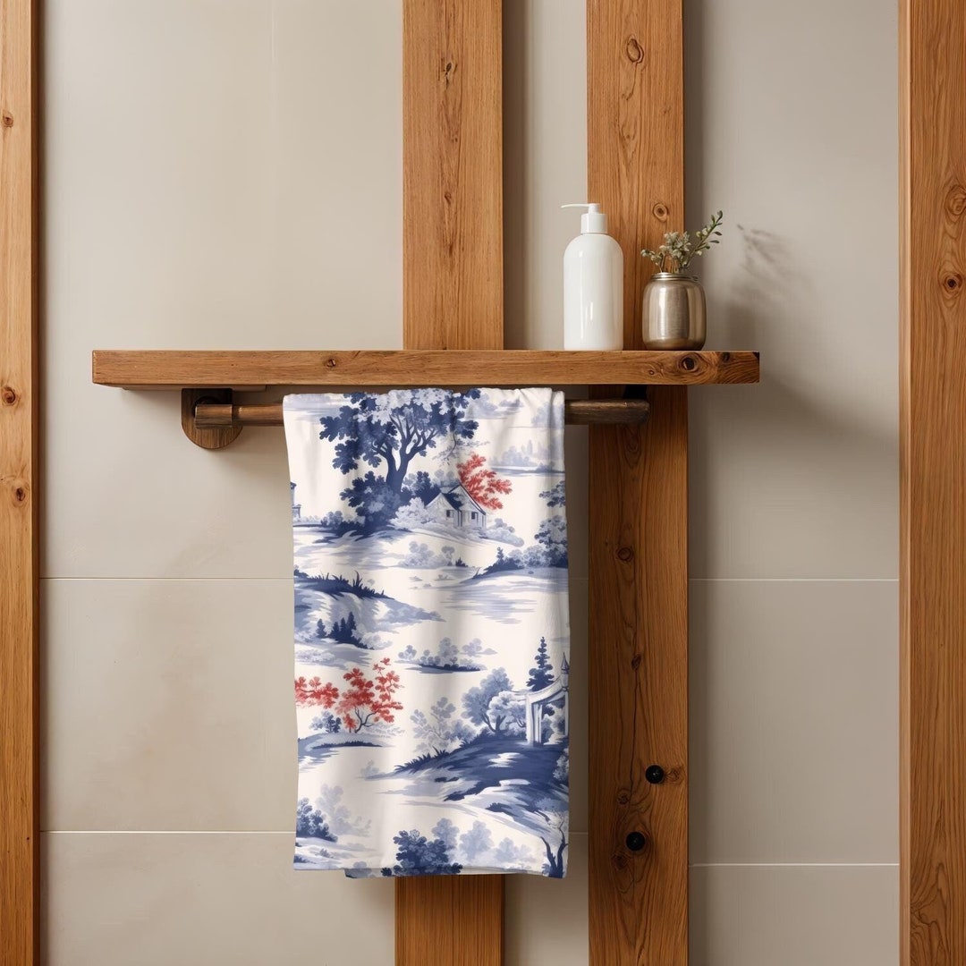 French Toile Hand Towel Blue and Red Toile Hand Towels Kitchen Hand ...