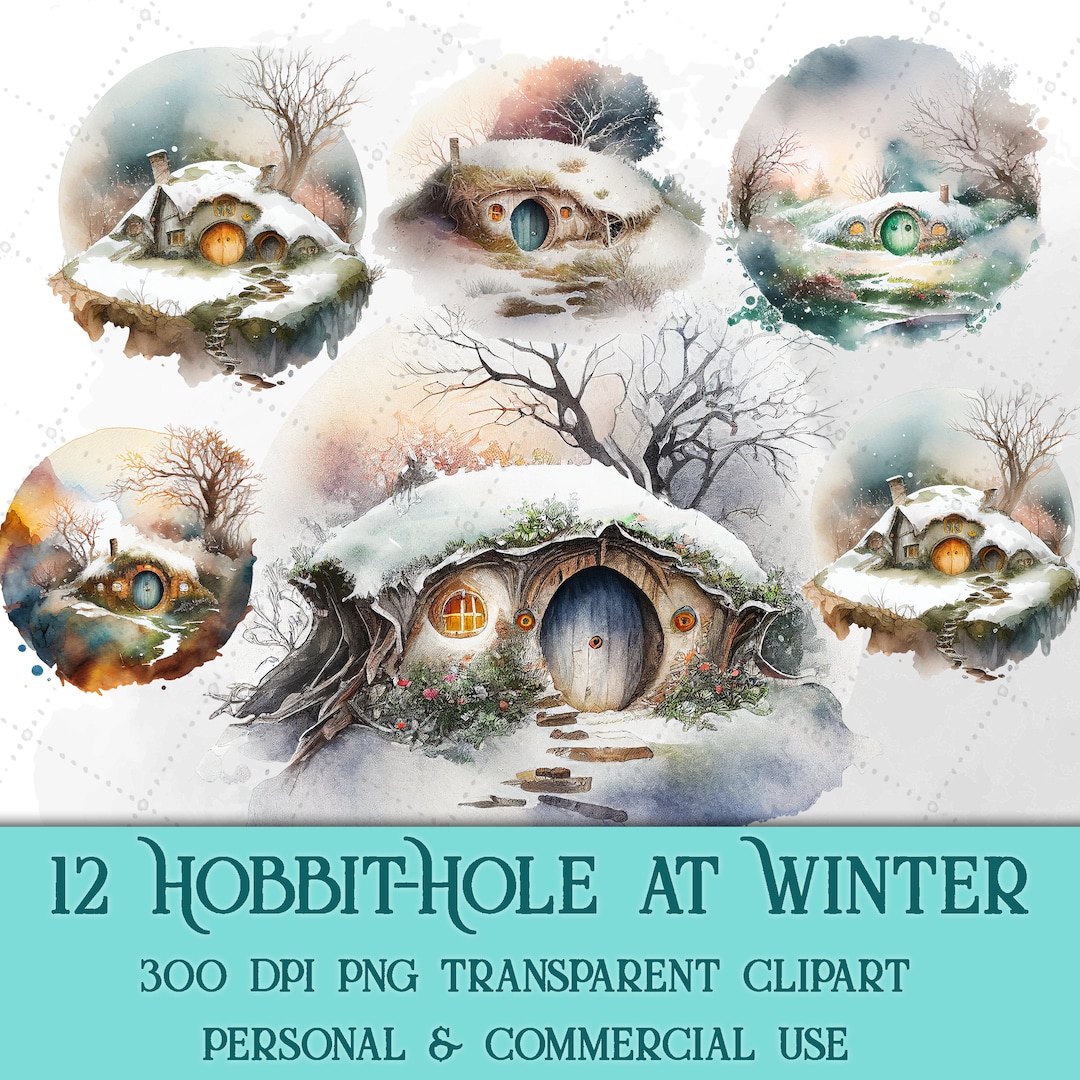 12 Watercolor Hobbit-hole at Winter , Tolkien, Clipart, Commercial Use ...