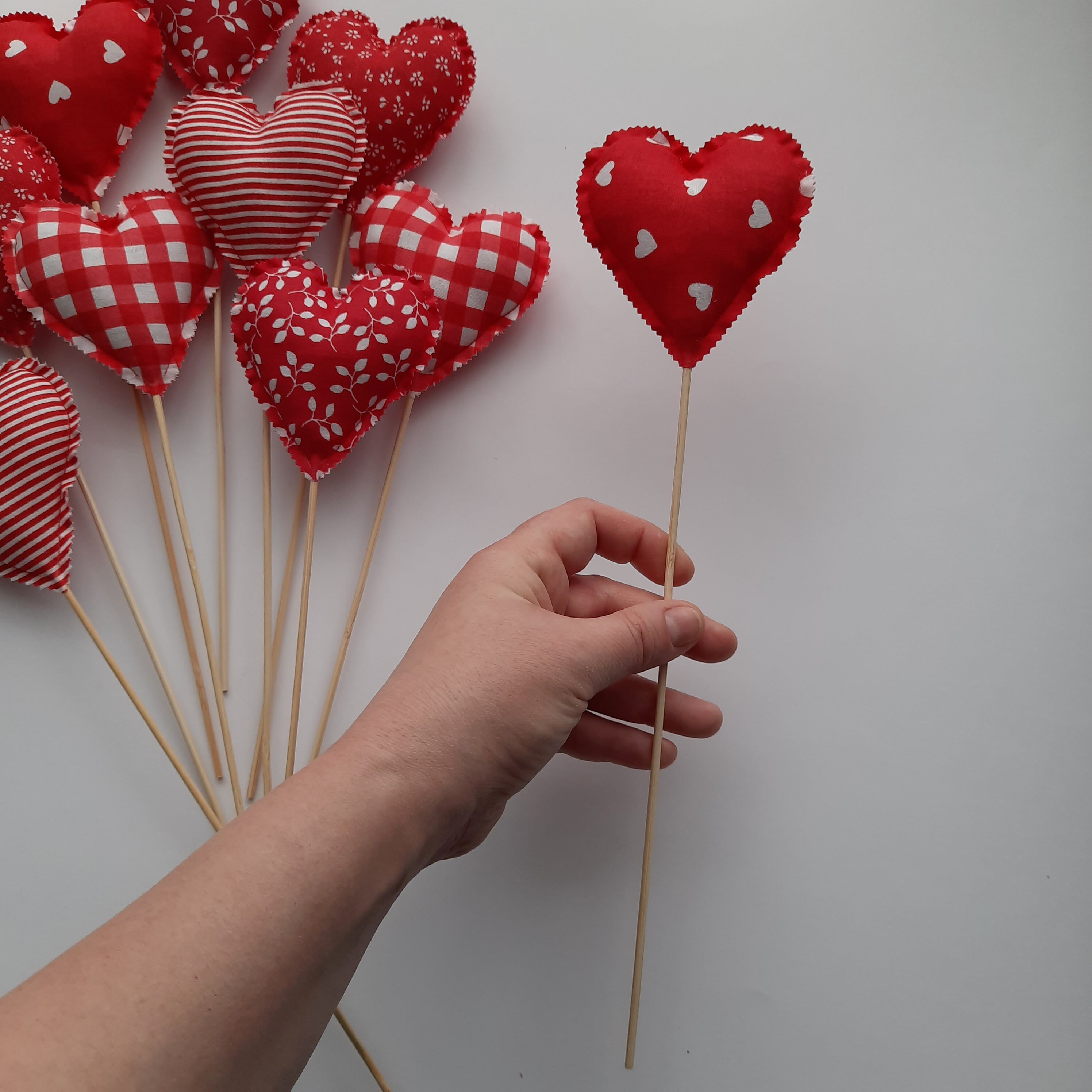 Heart on a Stick Fabric Heart Decorations Table Decor Heart Topper Red ...