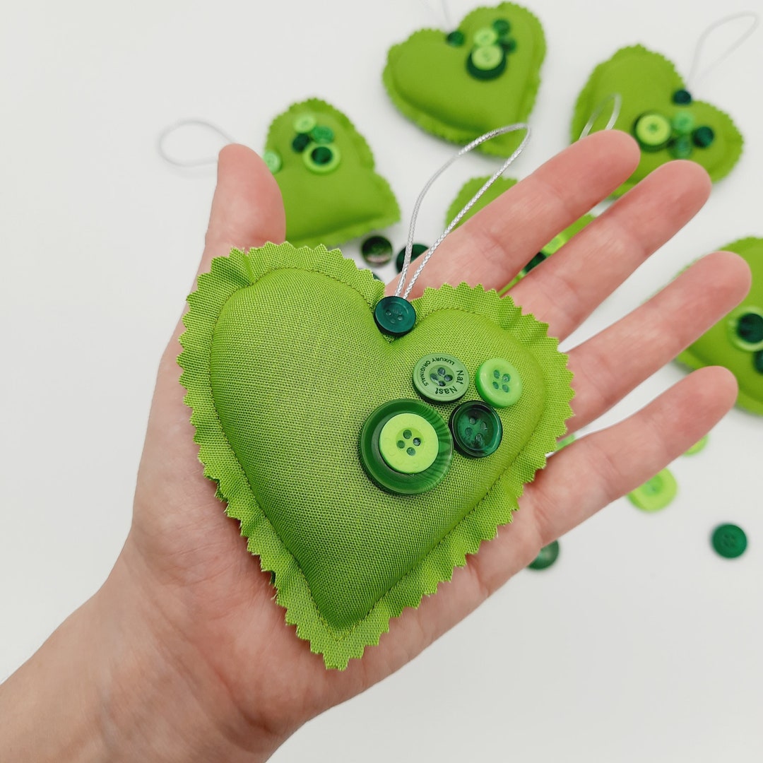 Green Fabric Heart With Buttons Table Decor Wall Decor Valentines Day ...