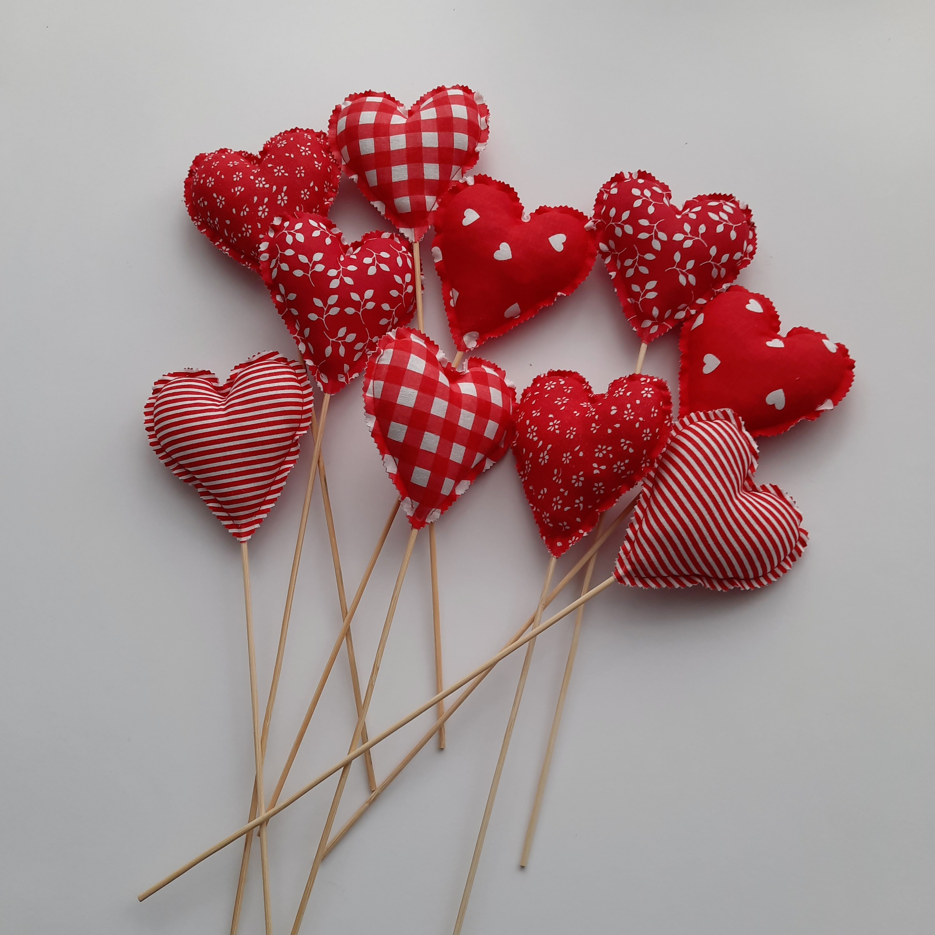 Heart on a Stick Fabric Heart Decorations Table Decor Heart Topper Red ...