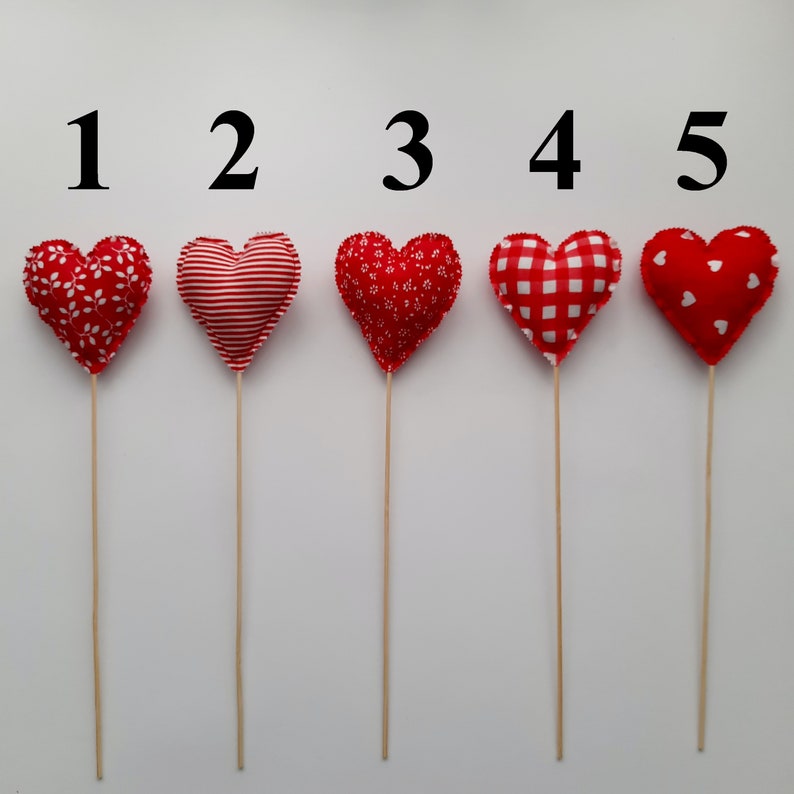Heart on a Stick Fabric Heart Decorations Table Decor Heart Topper Red ...