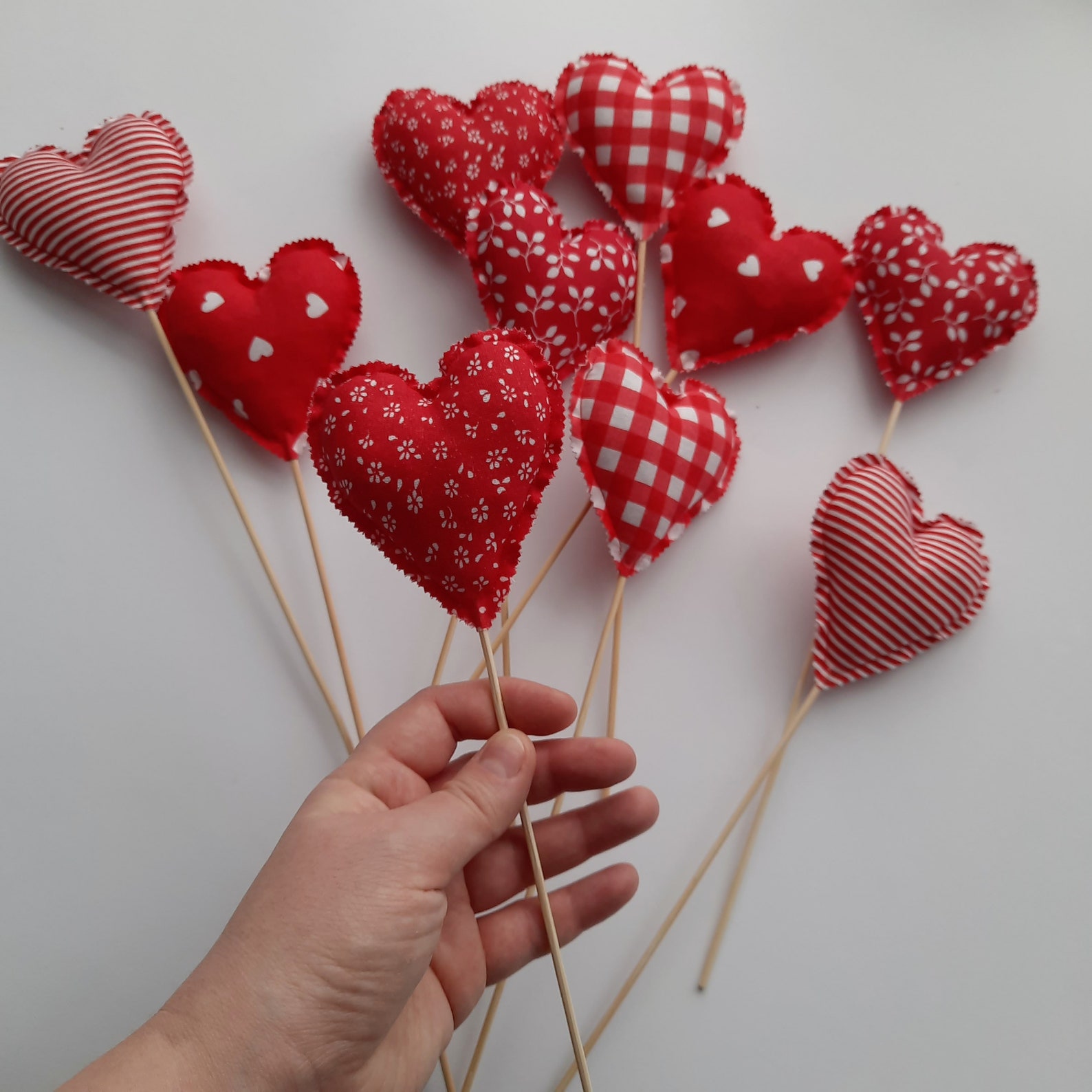 Heart on a Stick Fabric Heart Decorations Table Decor Heart Topper Red ...