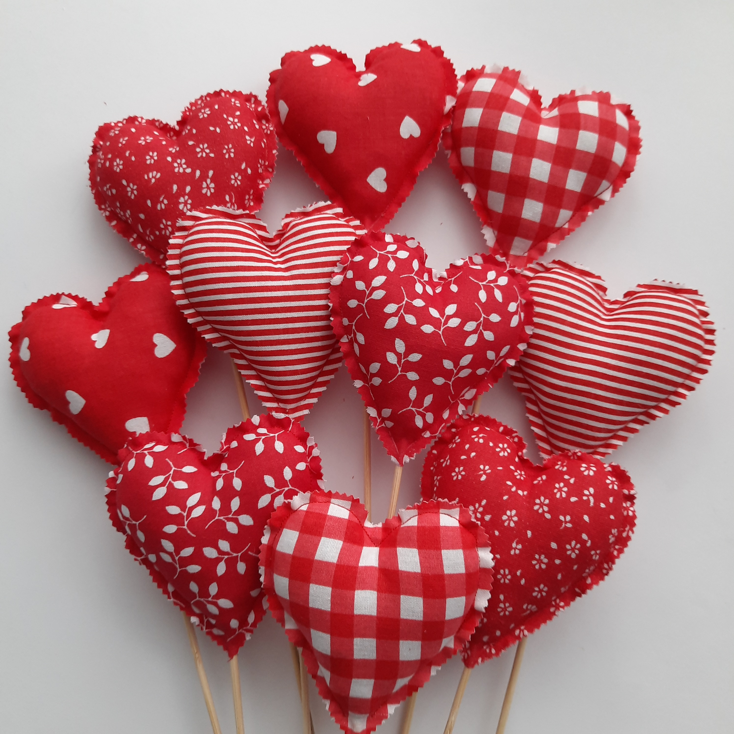 Heart on a Stick Fabric Heart Decorations Table Decor Heart Topper Red ...