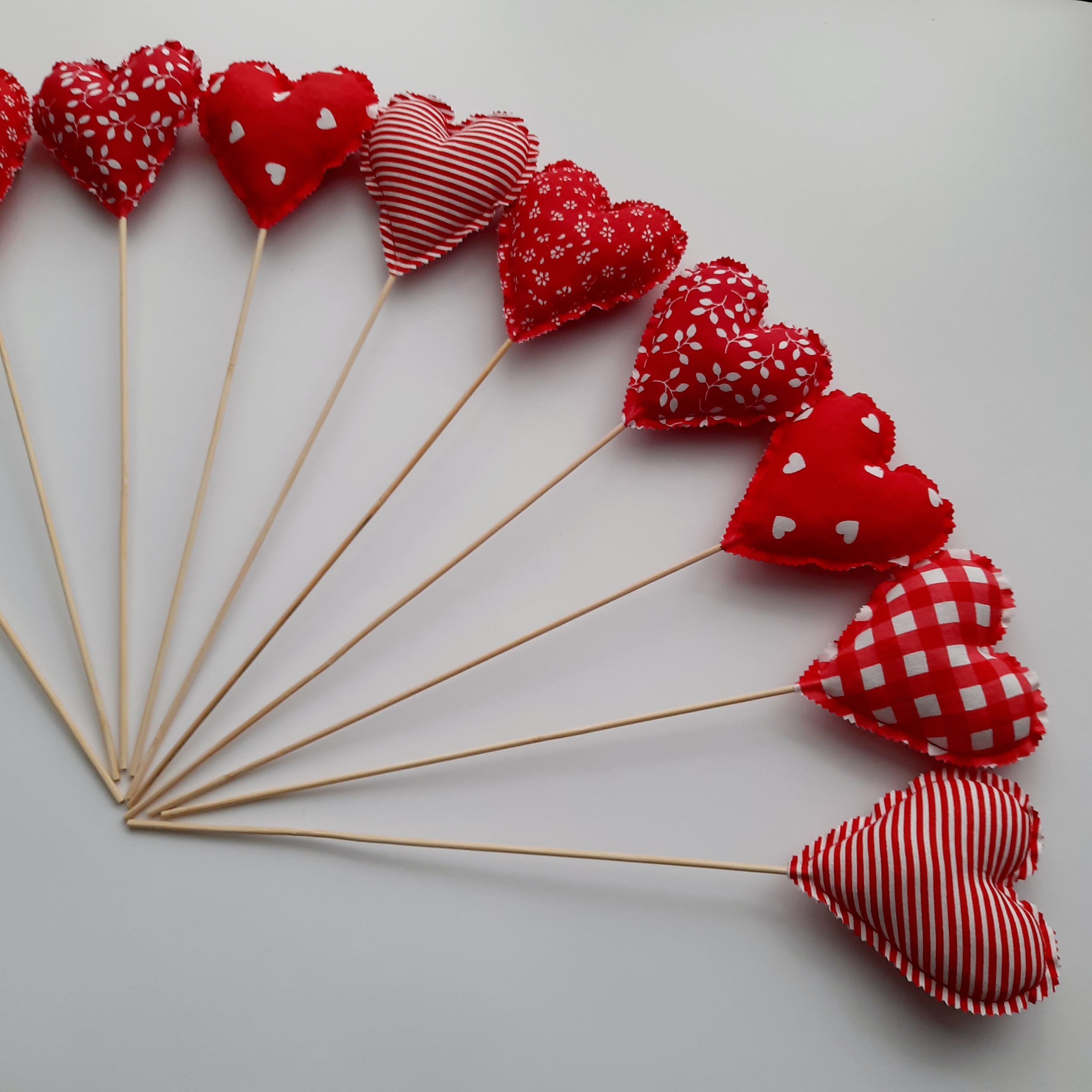 Heart on a Stick Fabric Heart Decorations Table Decor Heart Topper Red ...