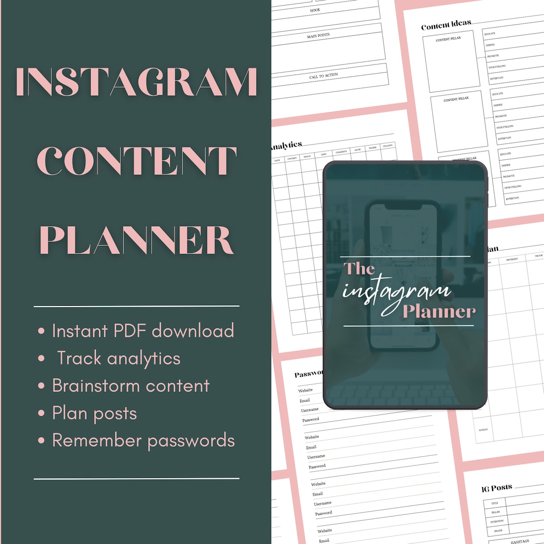 Digital Instagram Content Planner | Social Media Content Planner for ...