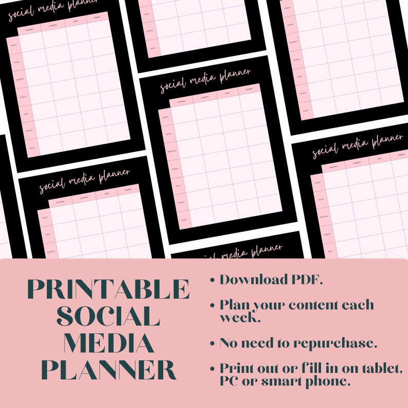 Social Media Planner | Printable Page, Instant Download Social Media ...