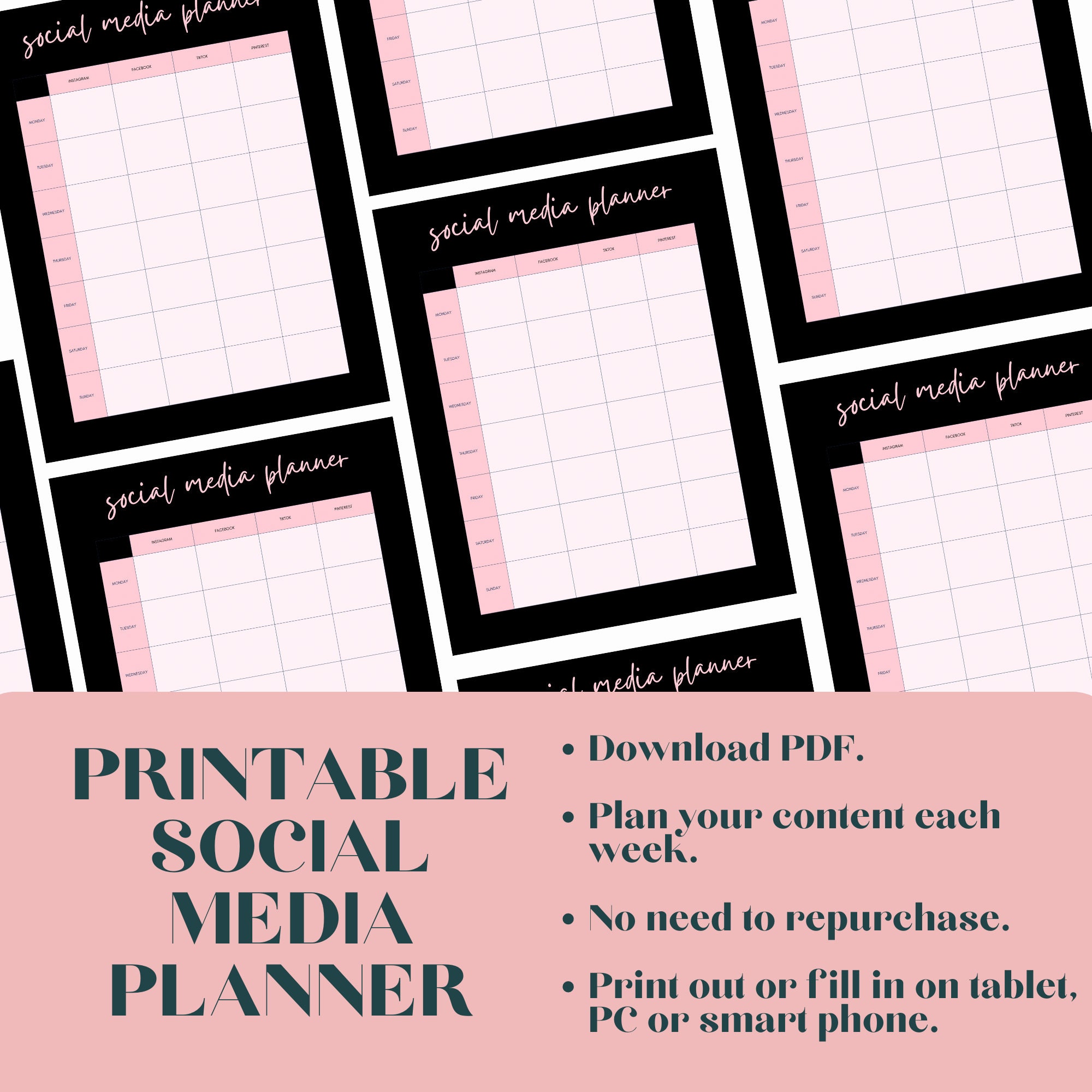 Social Media Planner | Printable Page, Instant Download Social Media ...