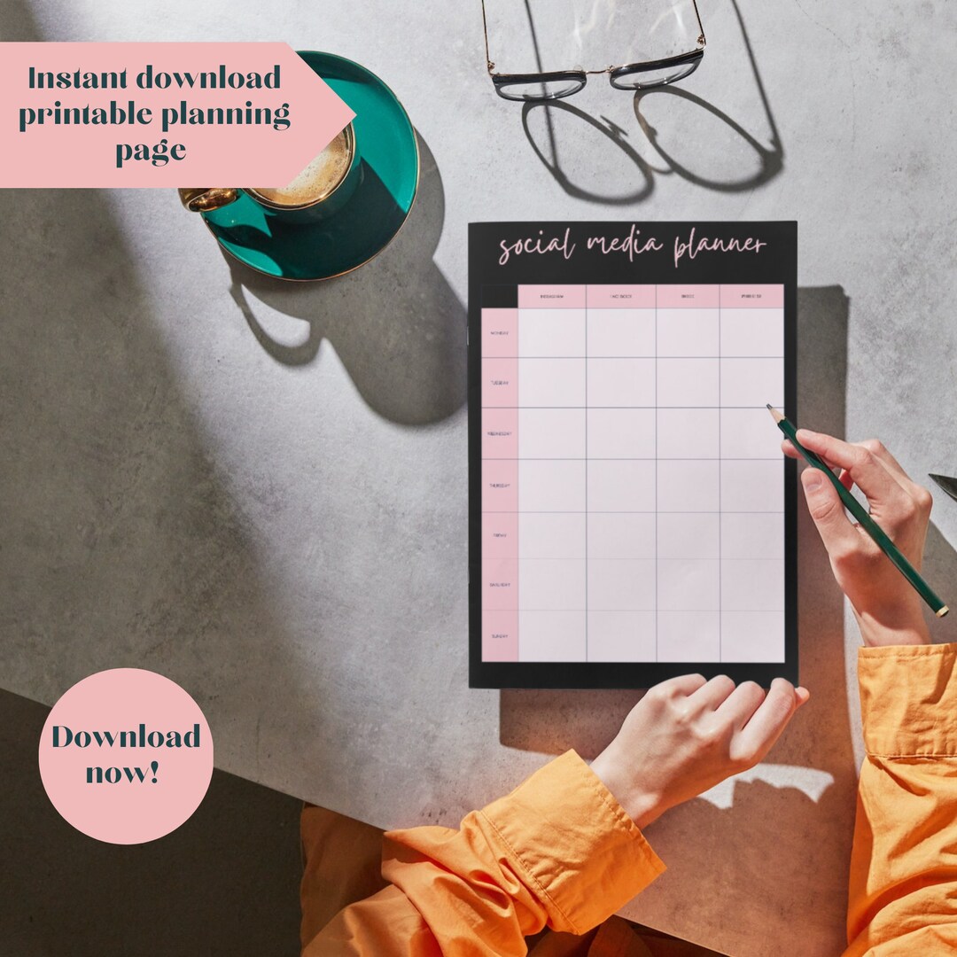 Social Media Planner | Printable Page, Instant Download Social Media ...