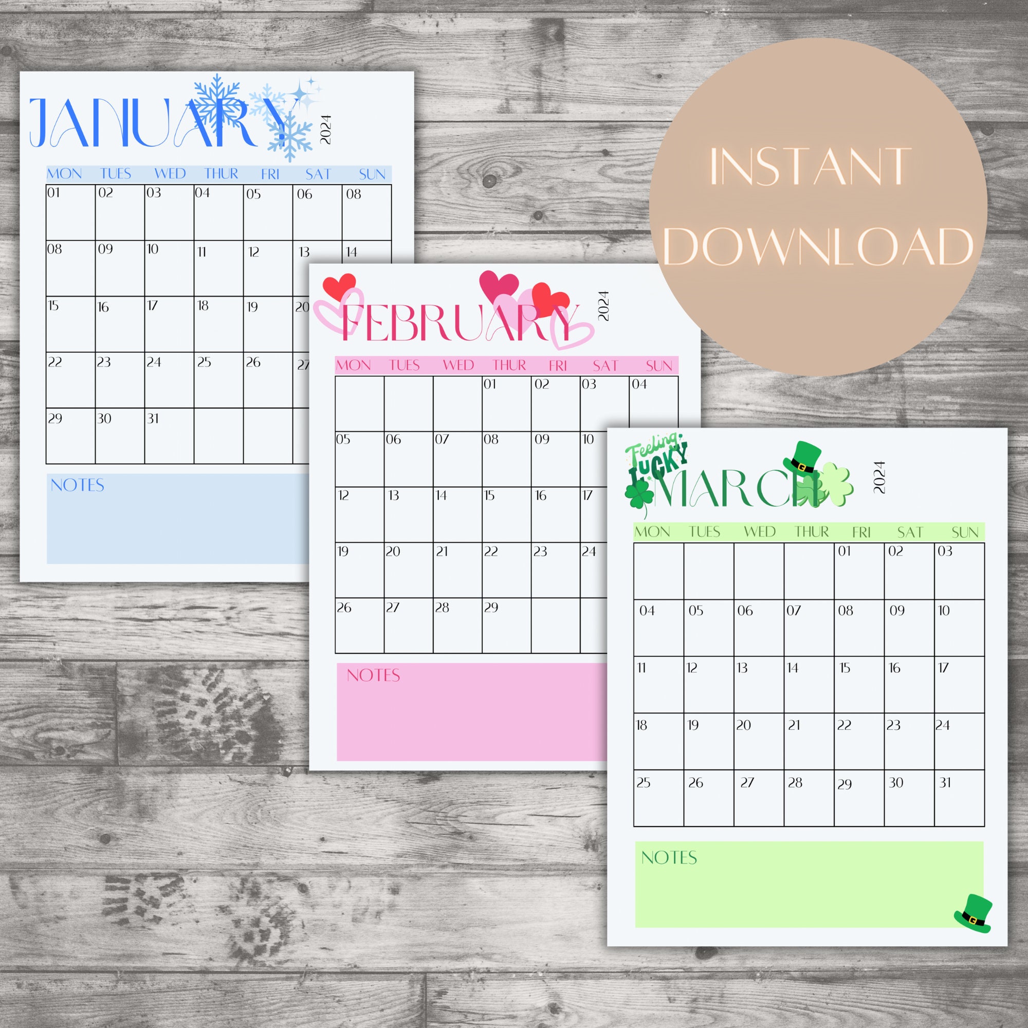 Themed 2024 Calendar Instant Digital Print Customisable - Etsy