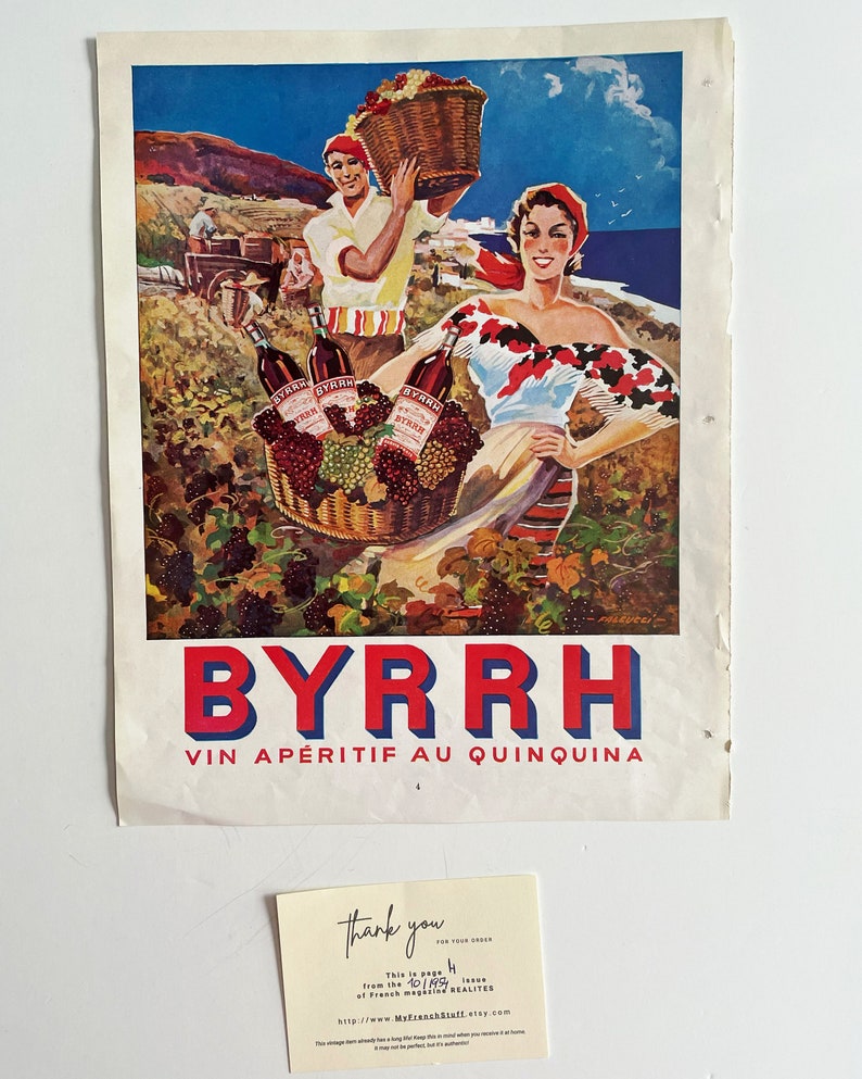 Vintage Byrrh Poster 1954 French Magazine Ad, Retro Home Decor Gift for ...