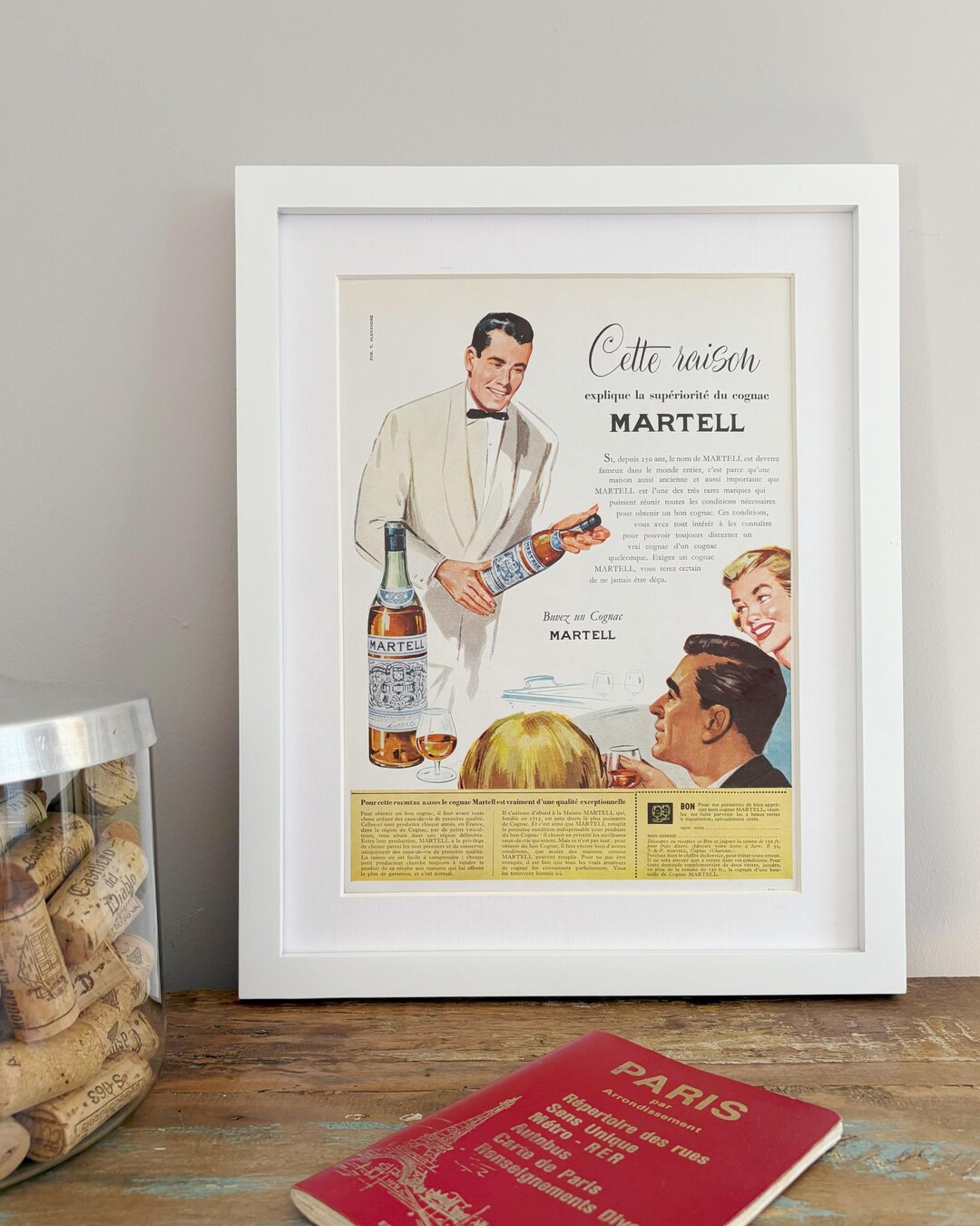 1956 French Martell Cognac Poster, Vintage Home Bar Decor for Cocktail ...