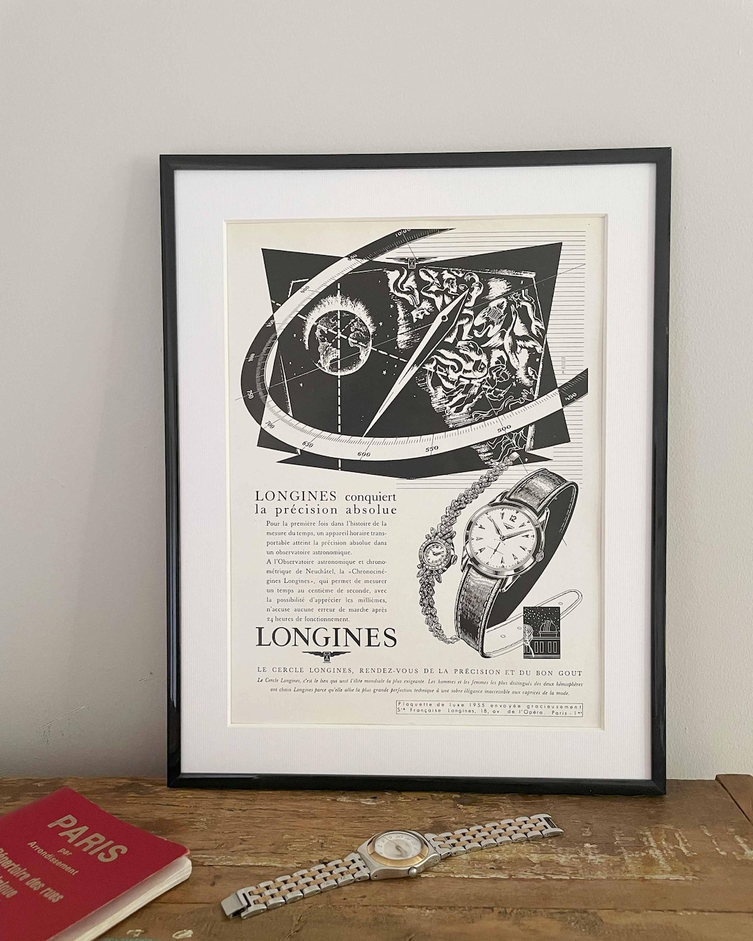 Vintage Longines Watch Ad Poster, 1954 Luxury Brand Decor, FRAME NOT ...