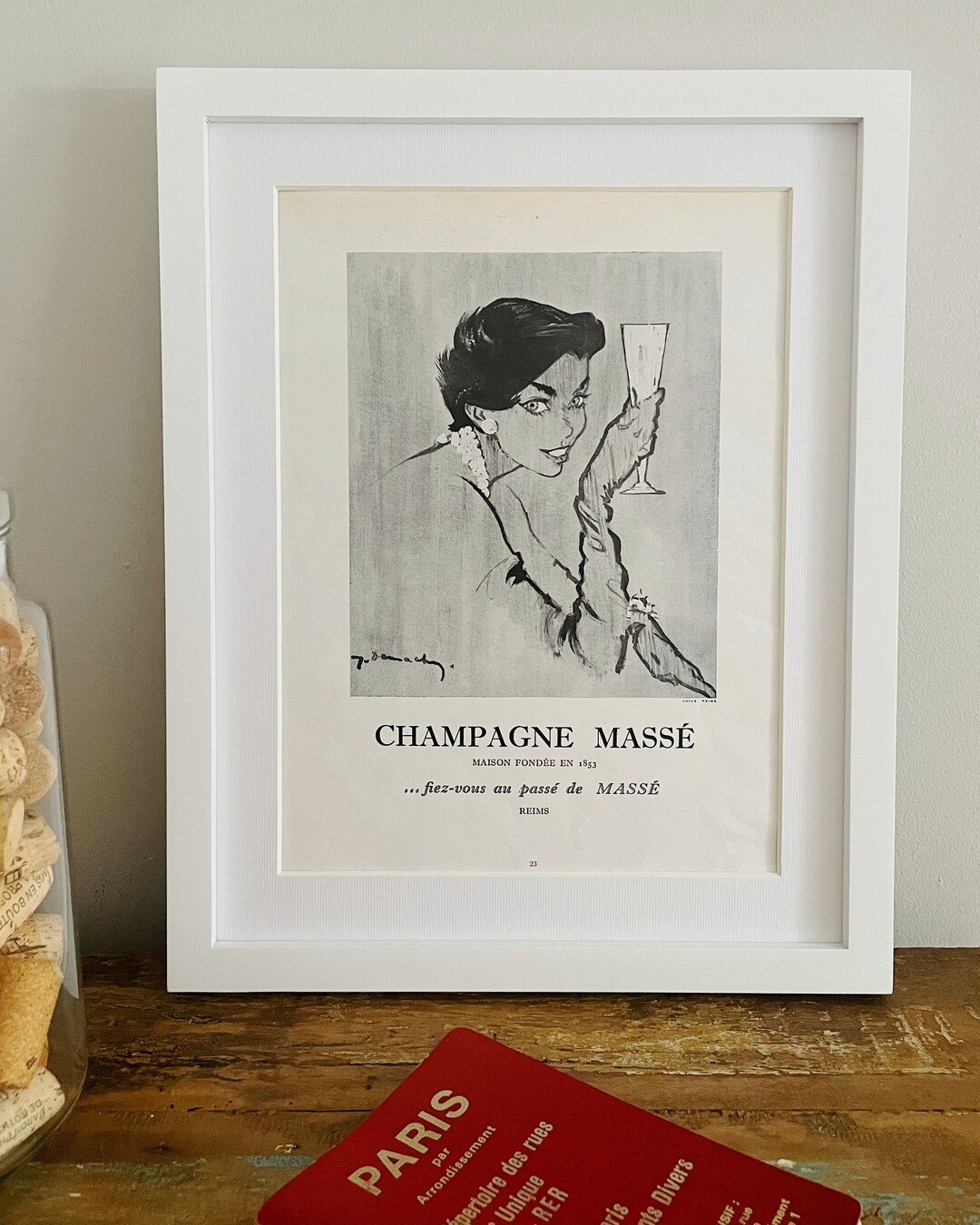 Vintage 1954 French Champagne Ad Poster, Home Bar Decor, Original Page ...