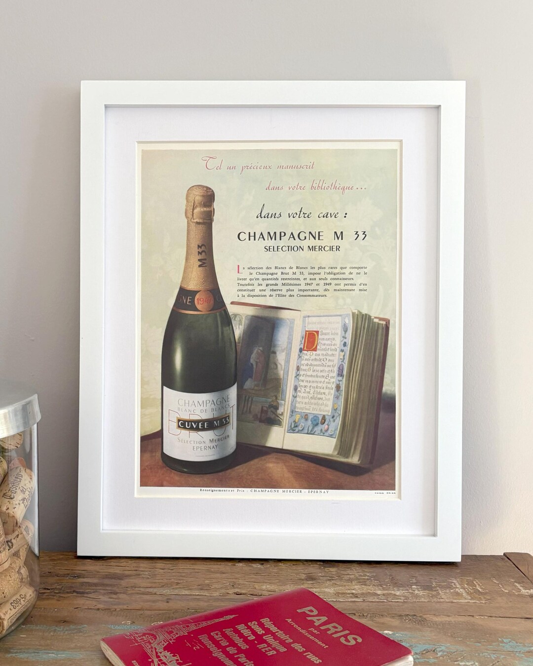 Vintage 1954 French Champagne Ad Poster, Home Bar Decor, Original Page ...