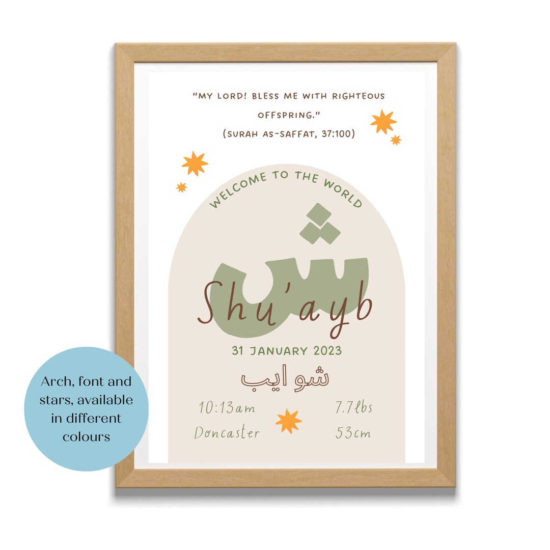 Personalised Islamic Name and Dua Nursery Wall Hanging Gift Fully ...