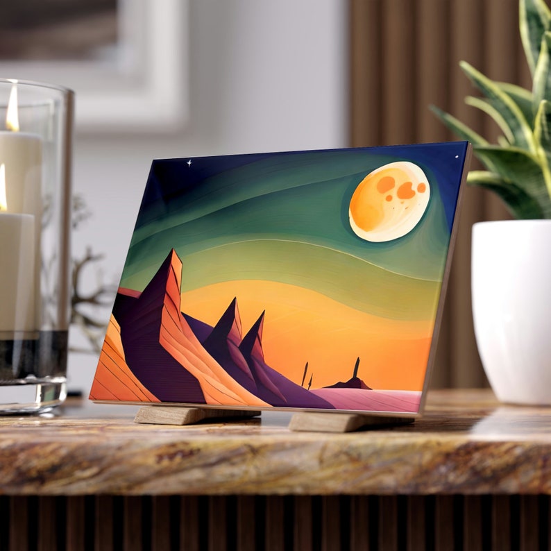 Desert Night Moon Ceramic Photo Tile, Arizona Desert Tile, Desert ...