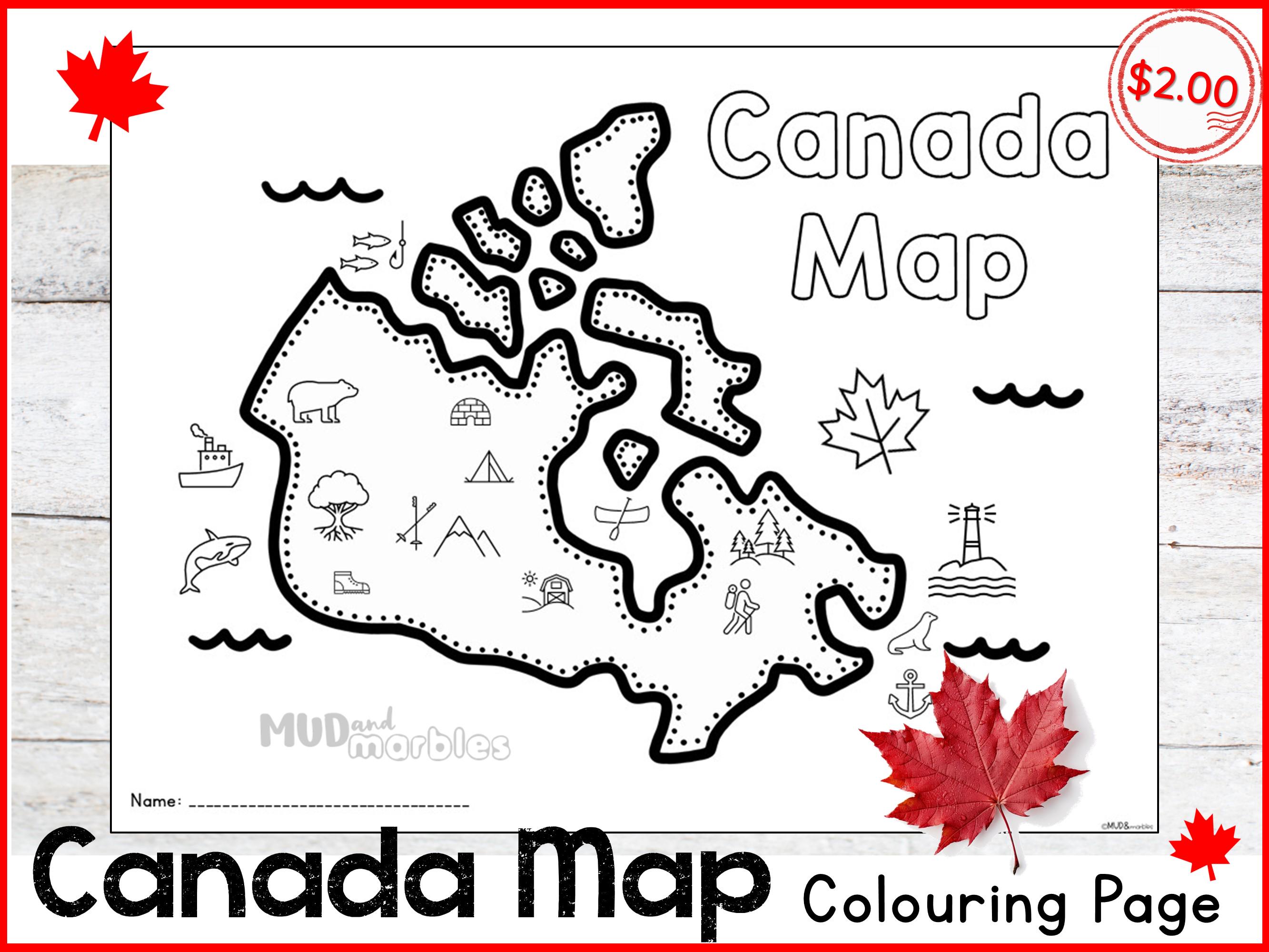 Canada Map Colouring Page - Etsy