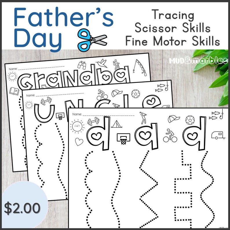 Father's Day Scissor Skills Easy Fine Motor Activity - Etsy