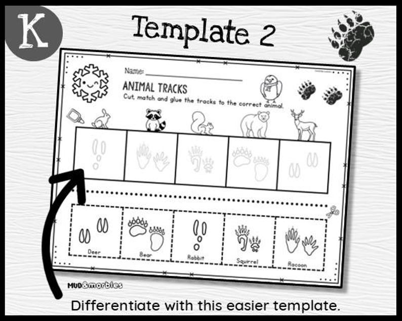 Animal Tracks Matching Activity Scissor Skills Kindergarten BONUS Crown ...