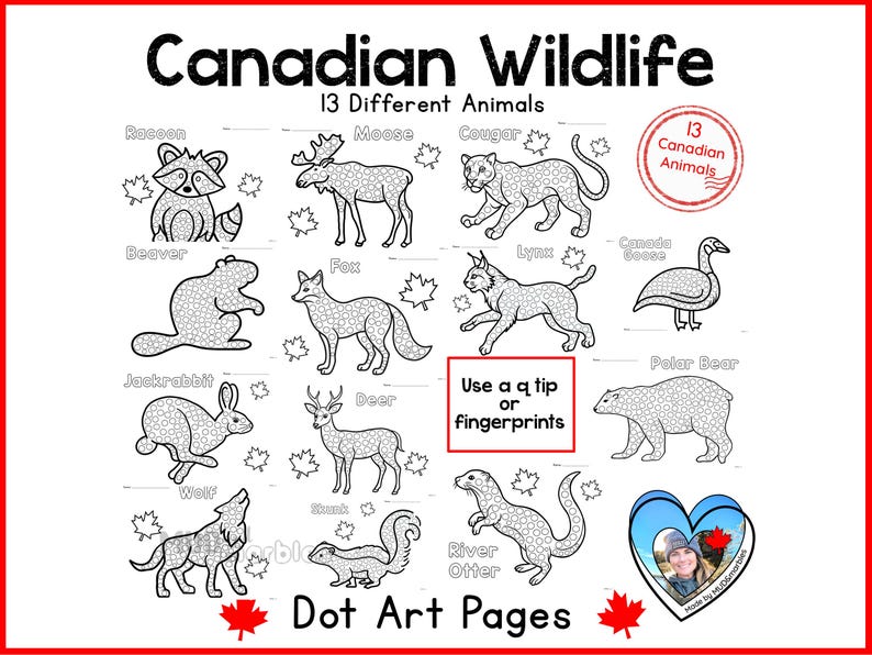 Canadian Wildlife Colouring Pages & Dot Art - Etsy
