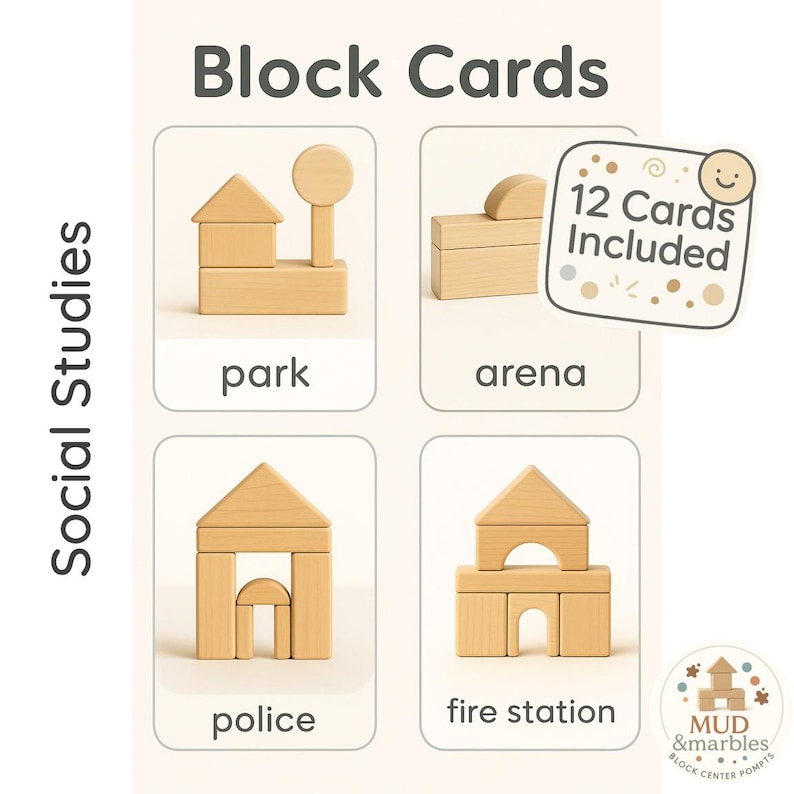 Community Building Block Center Prompt Cards |kindergarten STEM ...