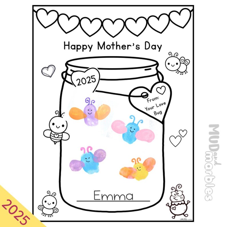 Mother's Day Lovebug Thumbprint Keepsake Printable Craft 2025 - Etsy