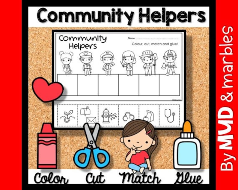 Community Helper Cut & Paste Matching Activity - Etsy