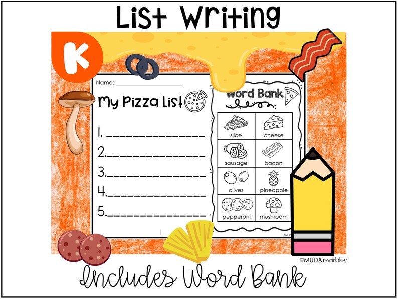 Pizza List Writing and Sequencing Scissor Skills - Etsy