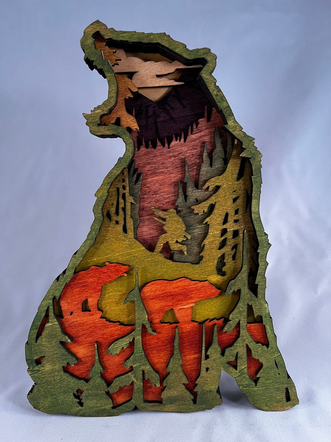 Grizzly Bear Wooden Laser Cut 3D Layered Bear, Forest, Gift for Animal ...