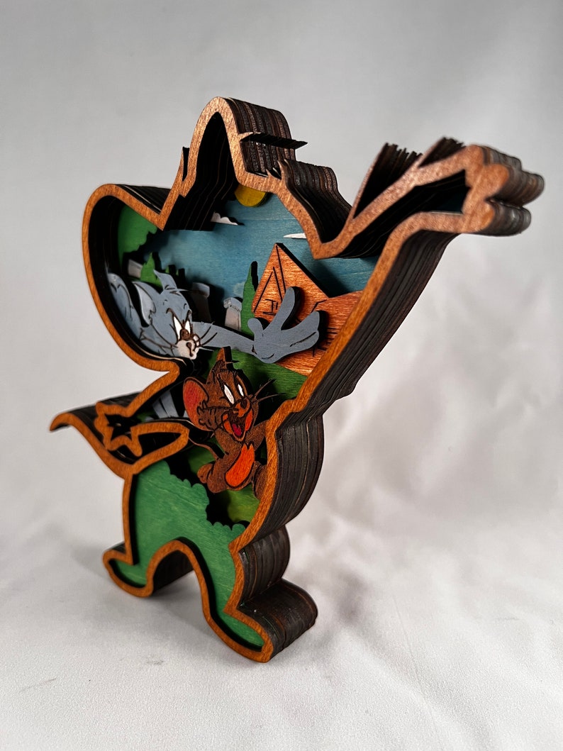 Tom & Jerry Wooden Laser Cut 3D Layered Cartoon, Home Decor, Standing ...