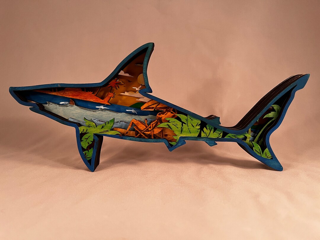 Shark 1 Wooden Laser Cut 3D Layered Shark, Beach, Home Decor, Standing ...