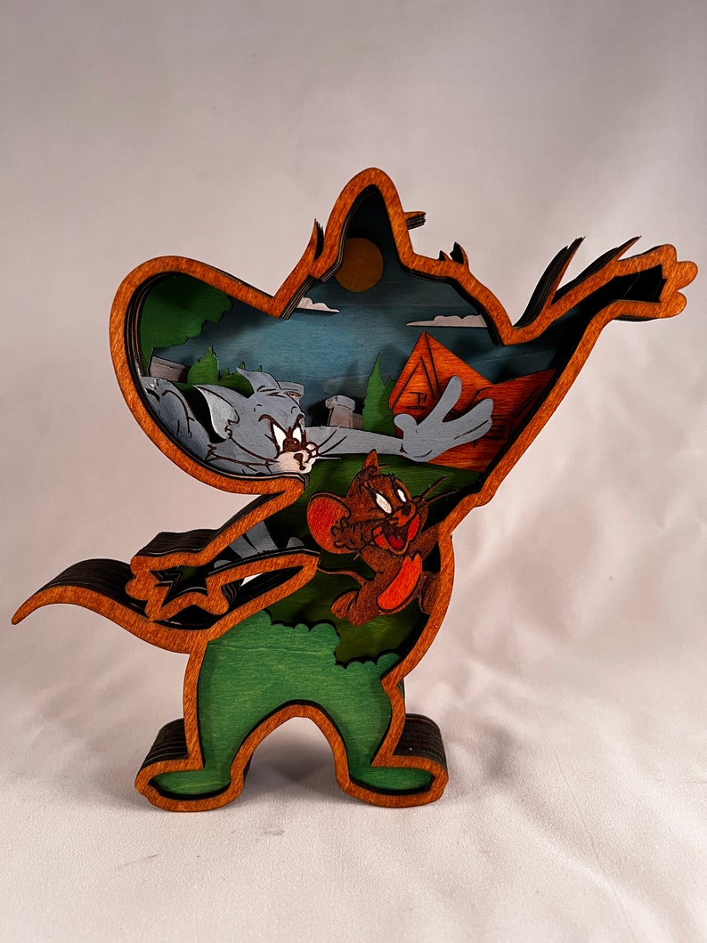 Tom & Jerry Wooden Laser Cut 3D Layered Cartoon, Home Decor, Standing ...