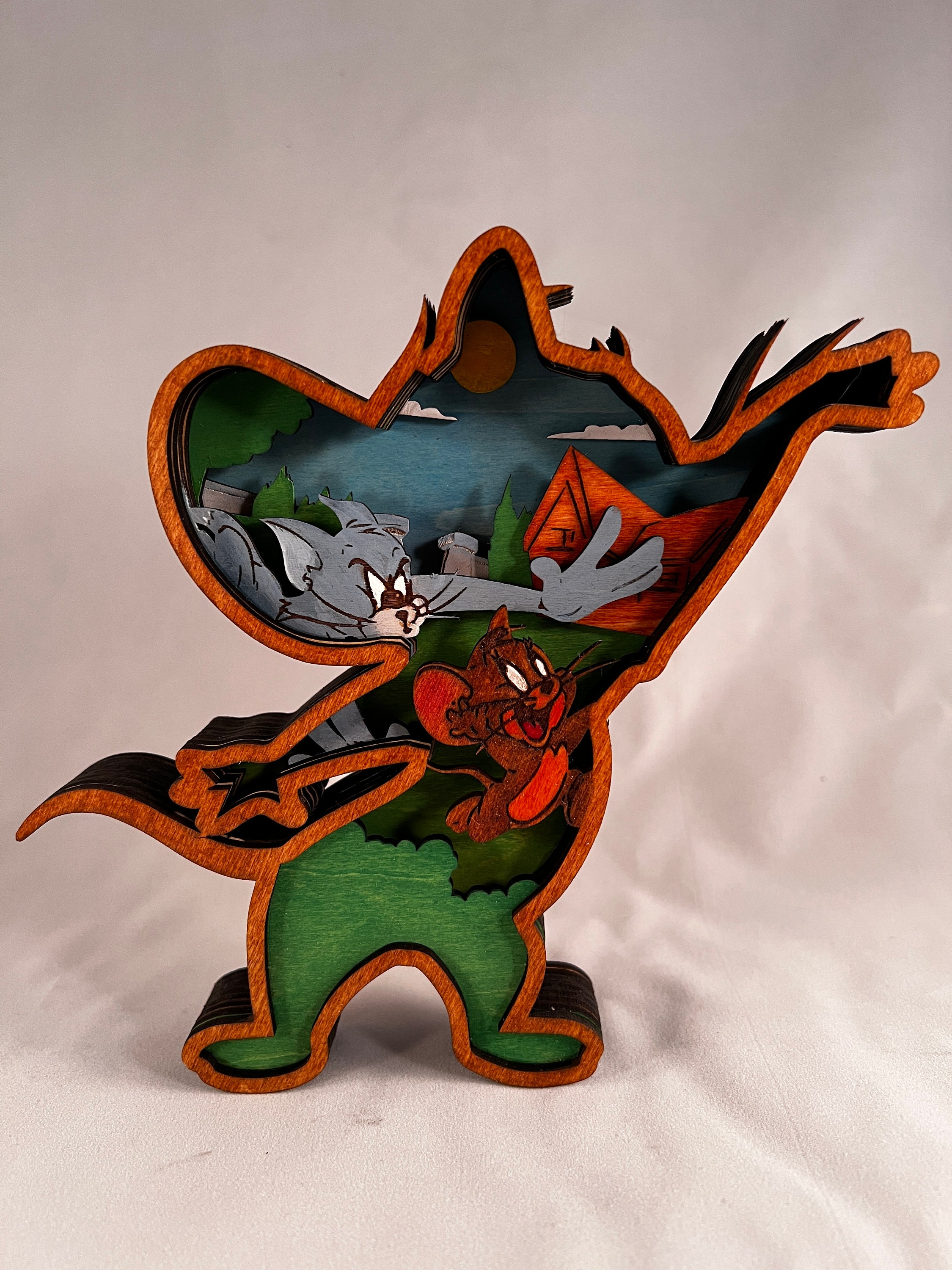 Tom & Jerry Wooden Laser Cut 3D Layered Cartoon, Home Decor, Standing ...