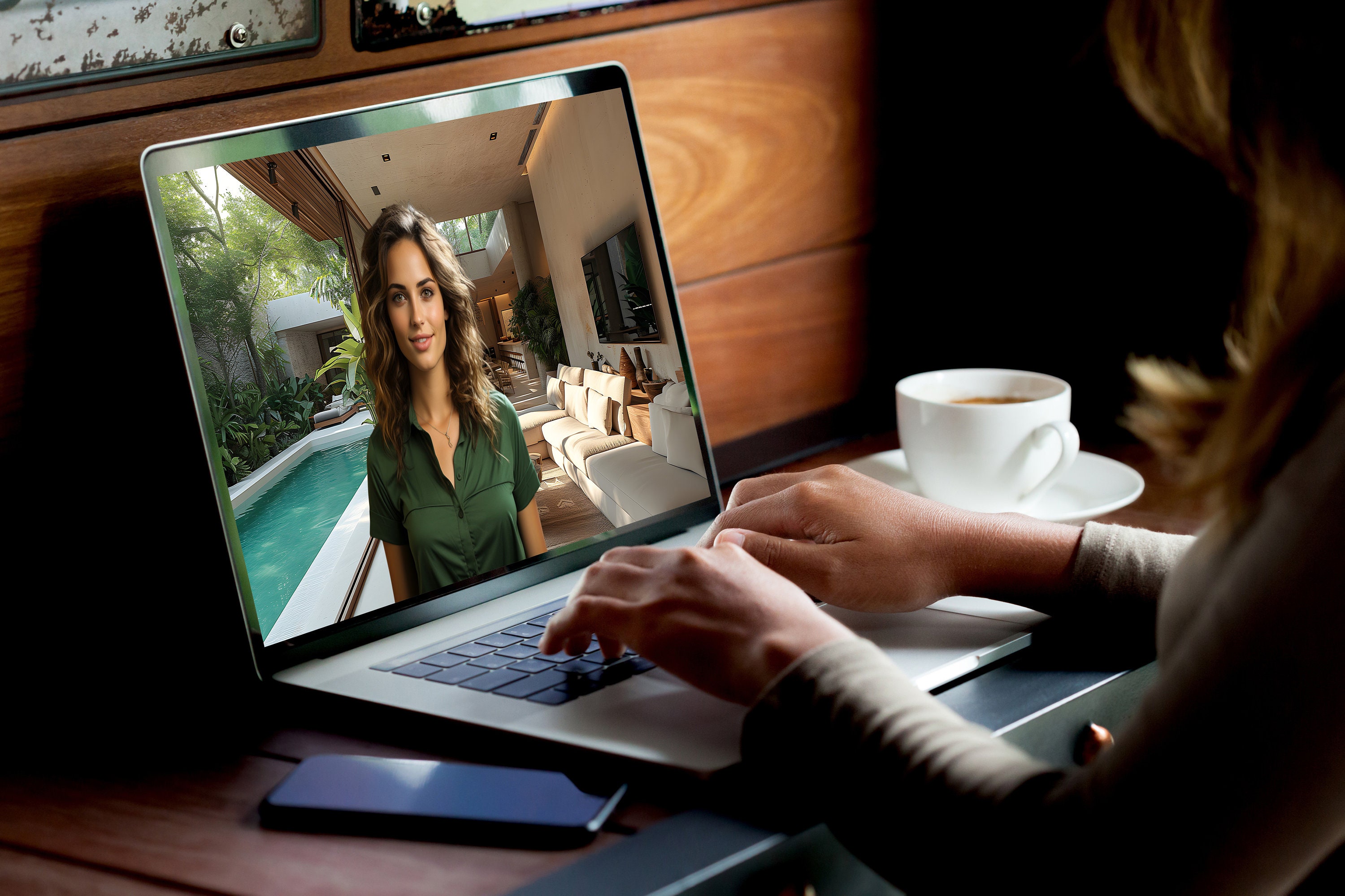 Zoom Background, Exotic Garden View Zoom Background, Living Room With Pool, Luxe Tulum Style ...